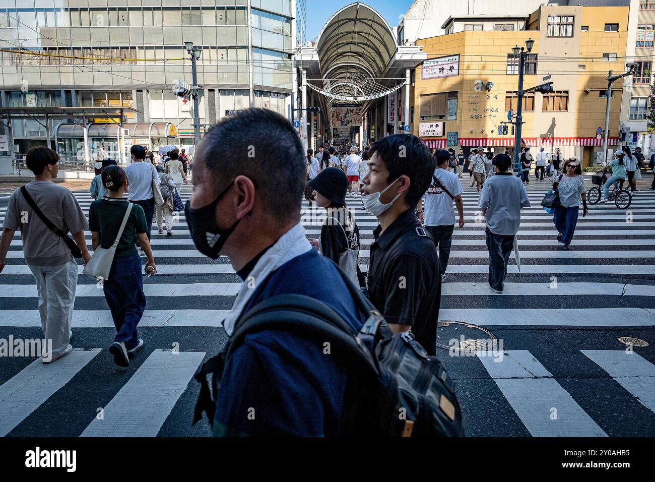 zebra crossing,Crosswalk, Rijo dori Ave at Hon dori street, Hiroshima ...