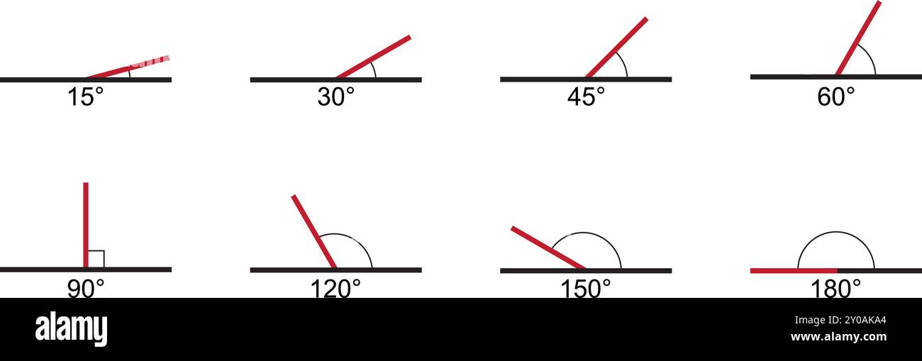 Set of angle degree signs. Collection of various protractor values ...