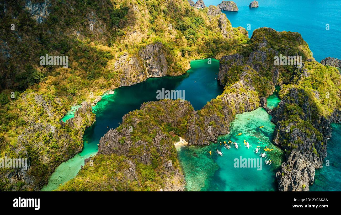 Aerial view of Big Lagoon and small Lagoon in El Nido, Palawan, The ...