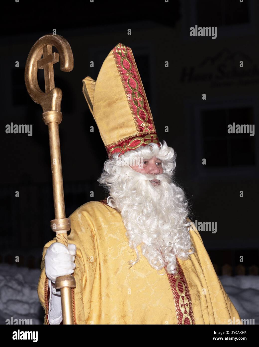 Saint Nicholas Dressed in Traditional Robes During a Winter Night Stock ...