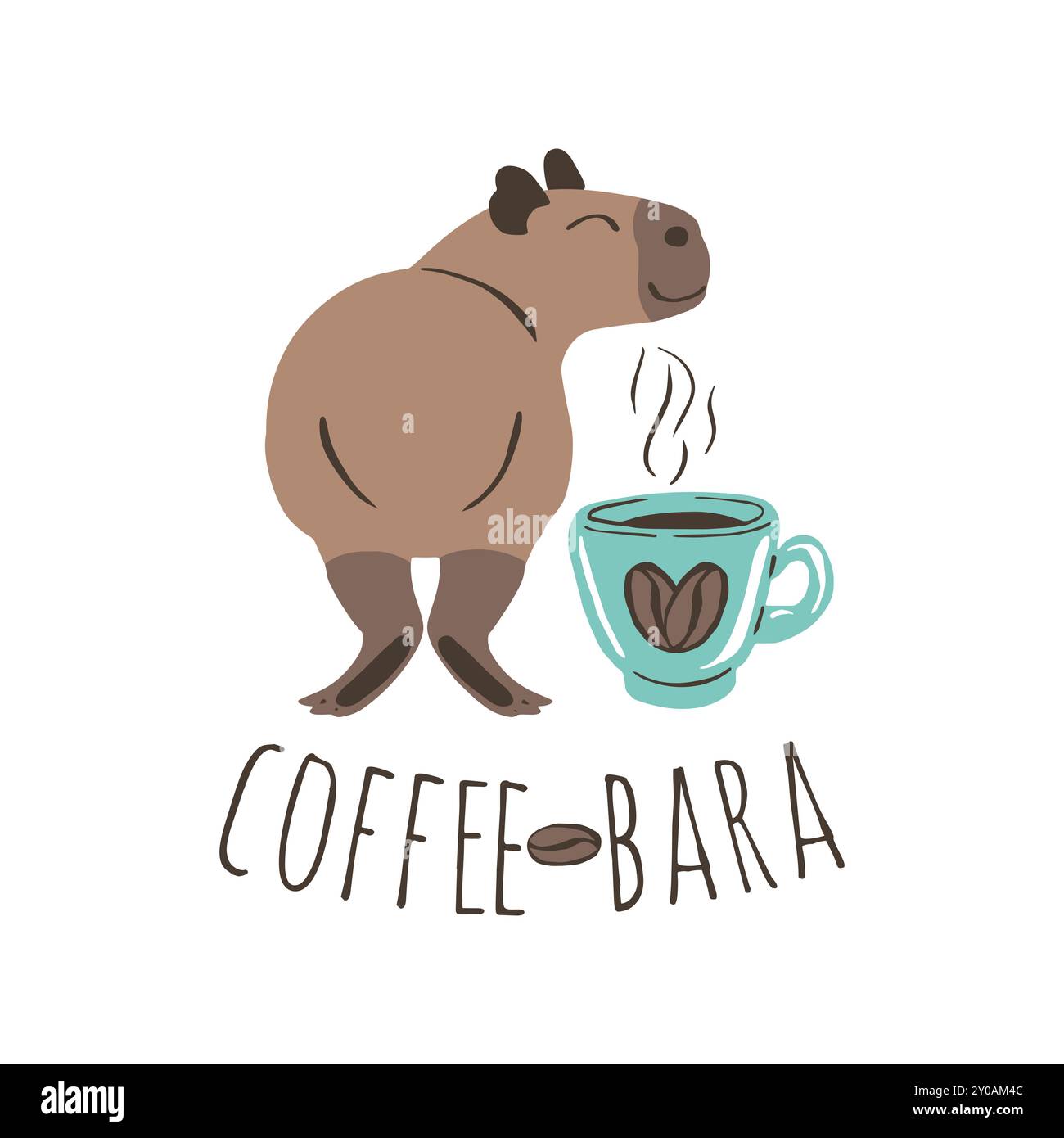 Funny Capybara with cup of cappuccino coffee and coffee beans ...