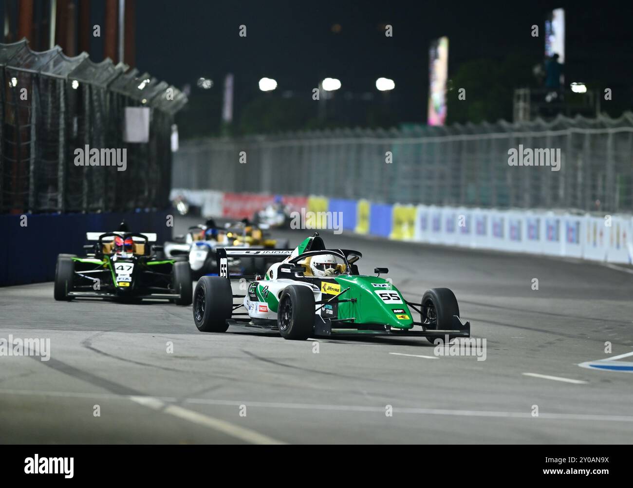 Chennai, INDIA. 1st Sep, 2024. F4 racing cars are on action speeding on ...