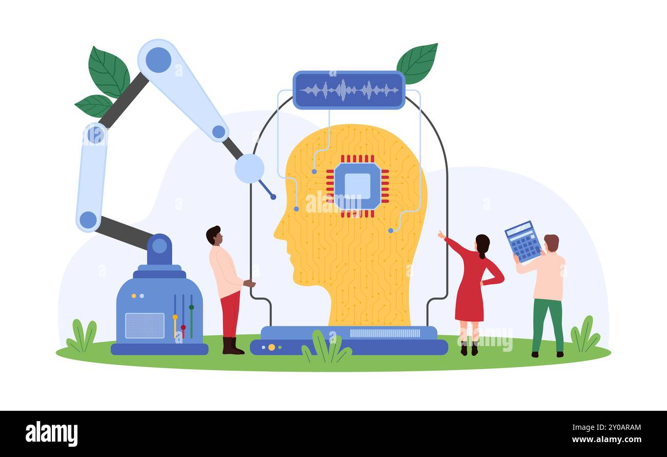 Creation of virtual assistant, AI technology engineering. Tiny people ...