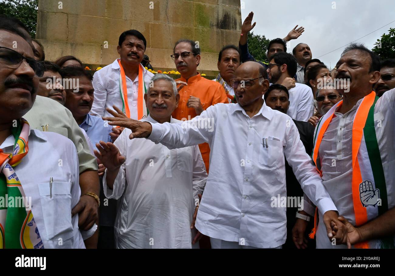 MUMBAI, INDIA - SEPTEMBER 1: MVA leaders Uddhav Thackeray (Shivsena UBT), Sharad Pawar (NCP SP ...