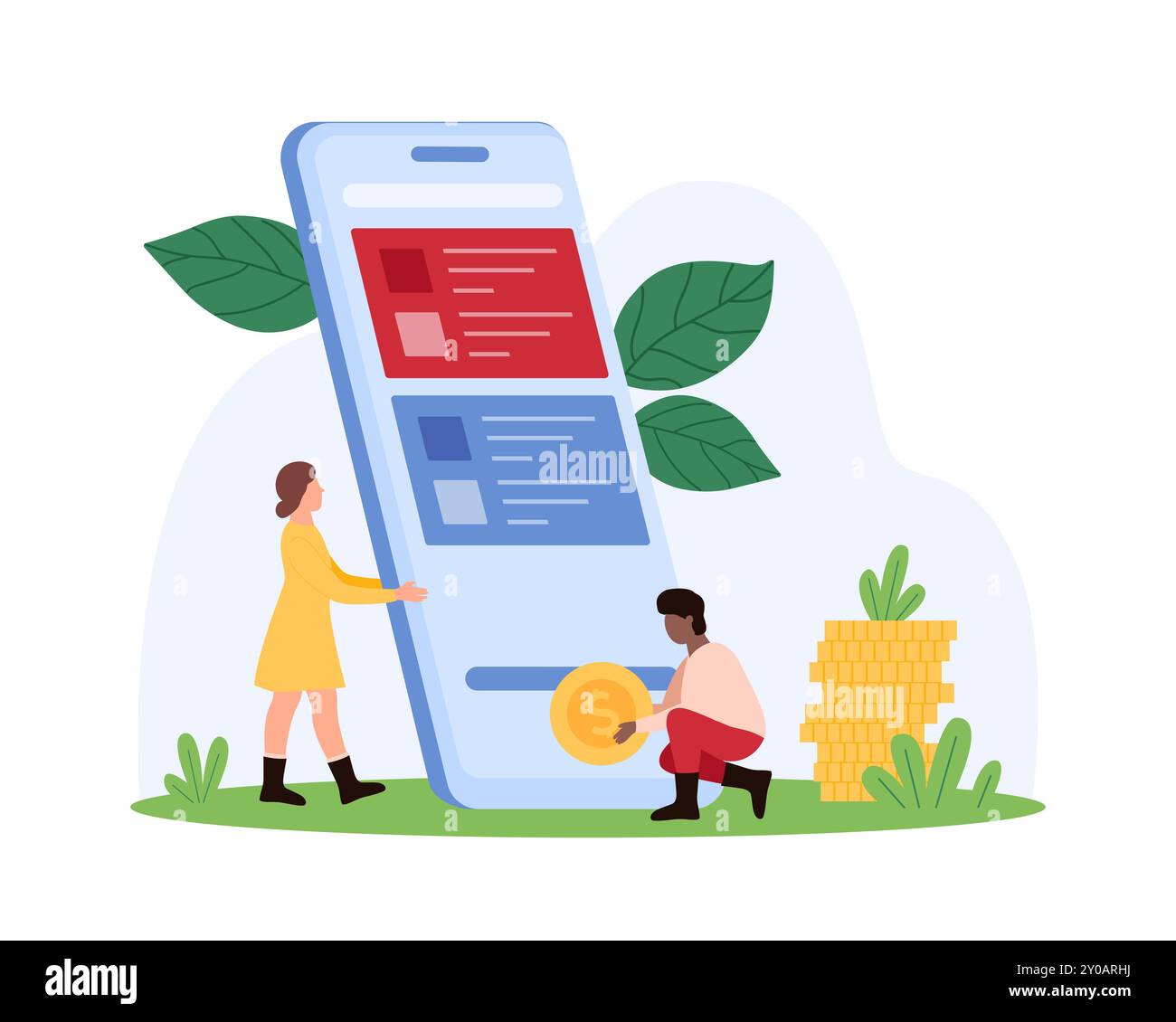 Payment, money transaction between two credit cards in mobile app. Tiny ...