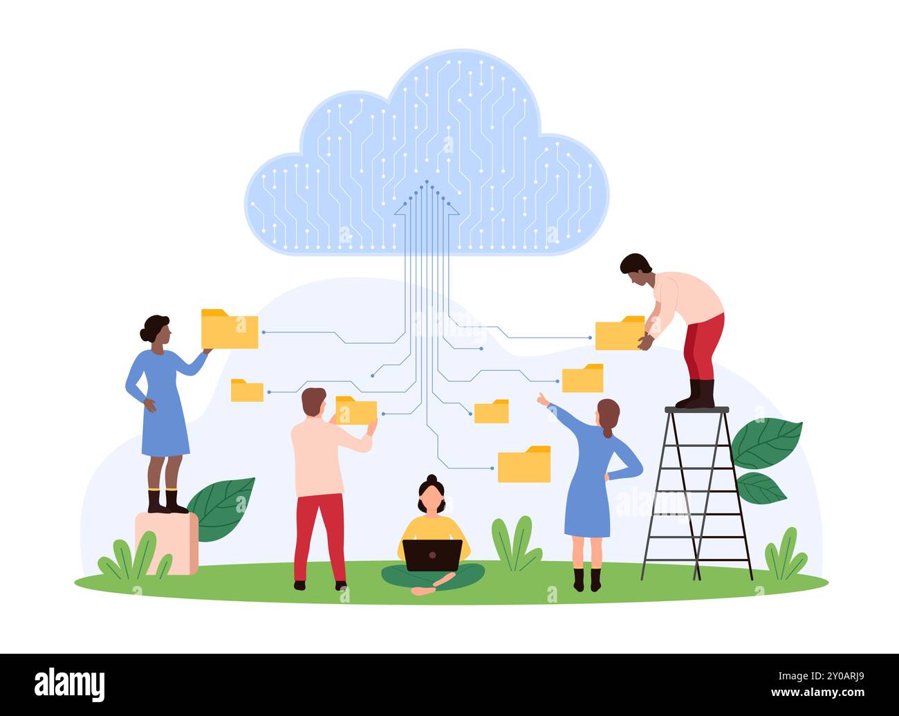 Secure cloud data storage, database platform for digital information management. Tiny people ...