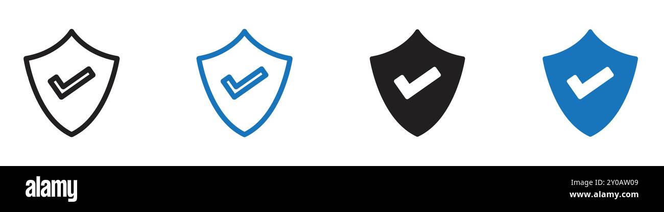 shield check mark icon linear vector graphics sign or symbol set for ...