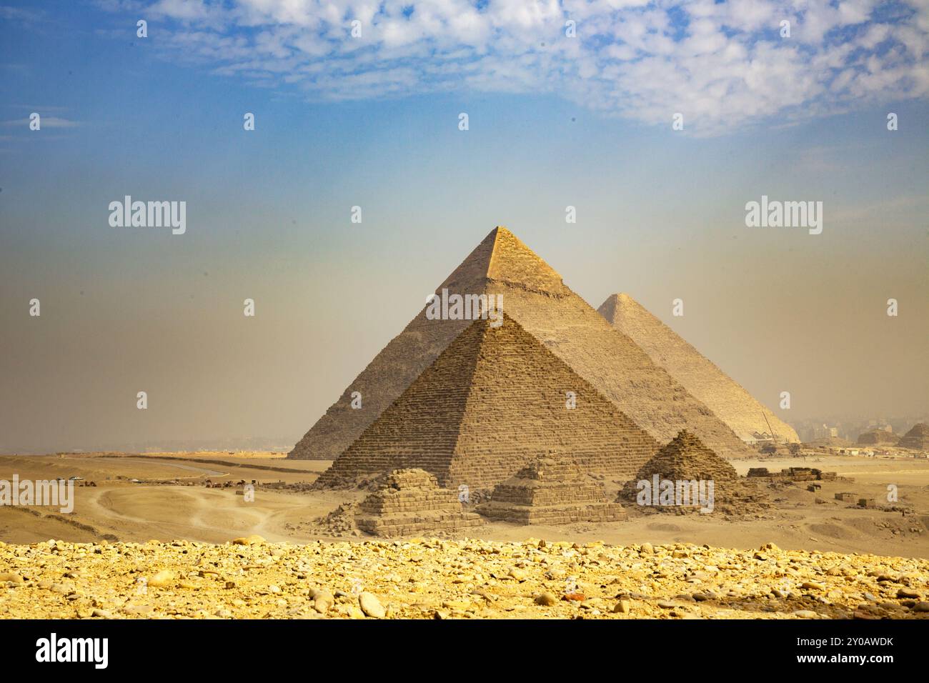 Egypt. Cairo - Giza. General view of pyramids from the Giza Plateau ...
