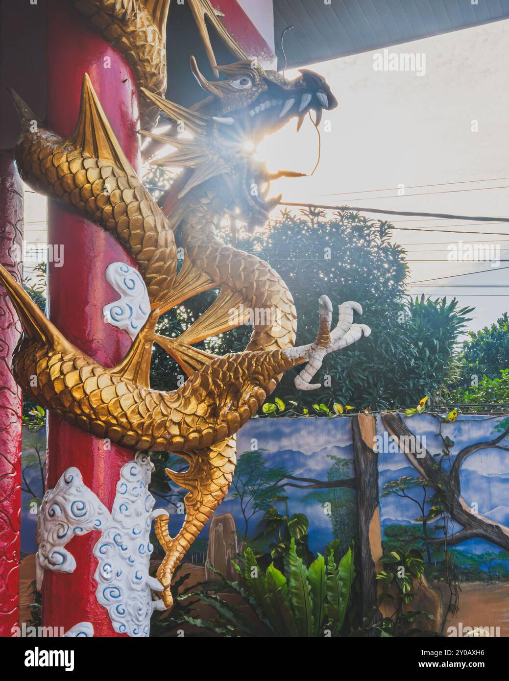 Balikpapan, Indonesia - June 22nd, 2024. A majestic golden dragon ...