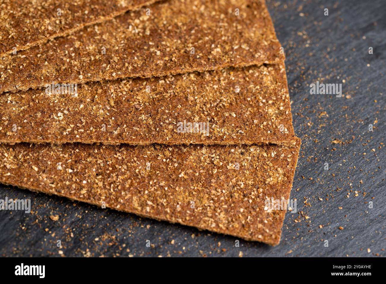 Thin crispy rye flour bread with bran, baked from rye flour hard and ...