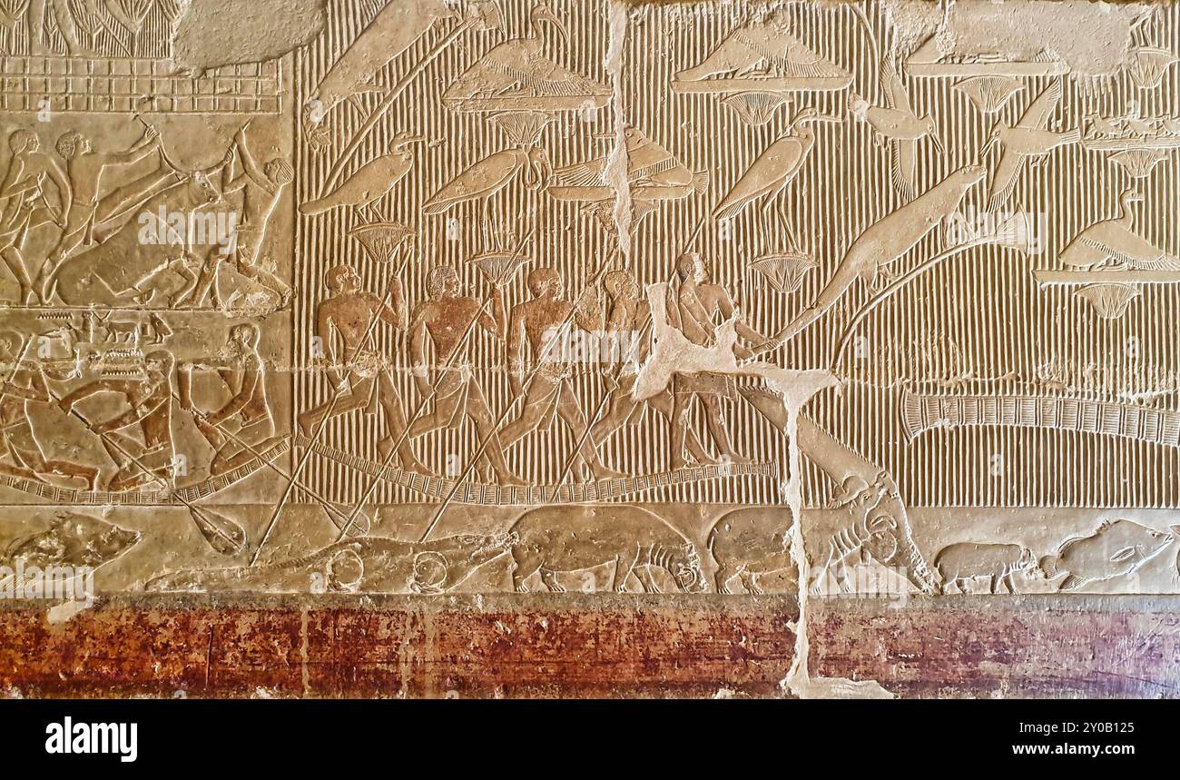 Beautiful wall relief scenes with crocodiles,hippos and Merurka's men ...