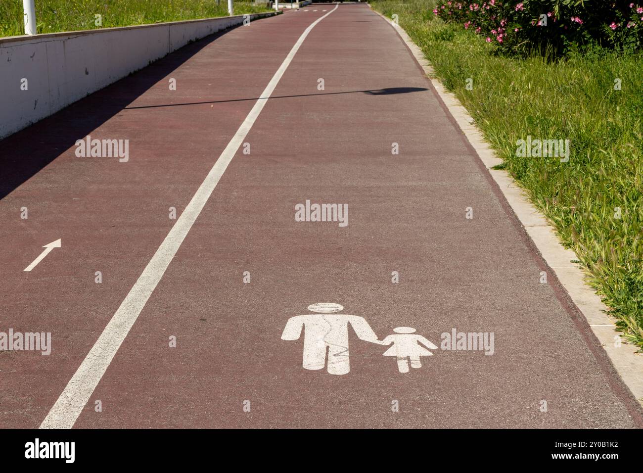 Pedestrian lane painted on a paved path is indicating the designated ...