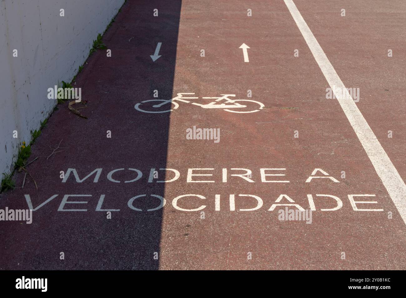 Bicycle path showing modere a velocidade painted on the ground, meaning ...