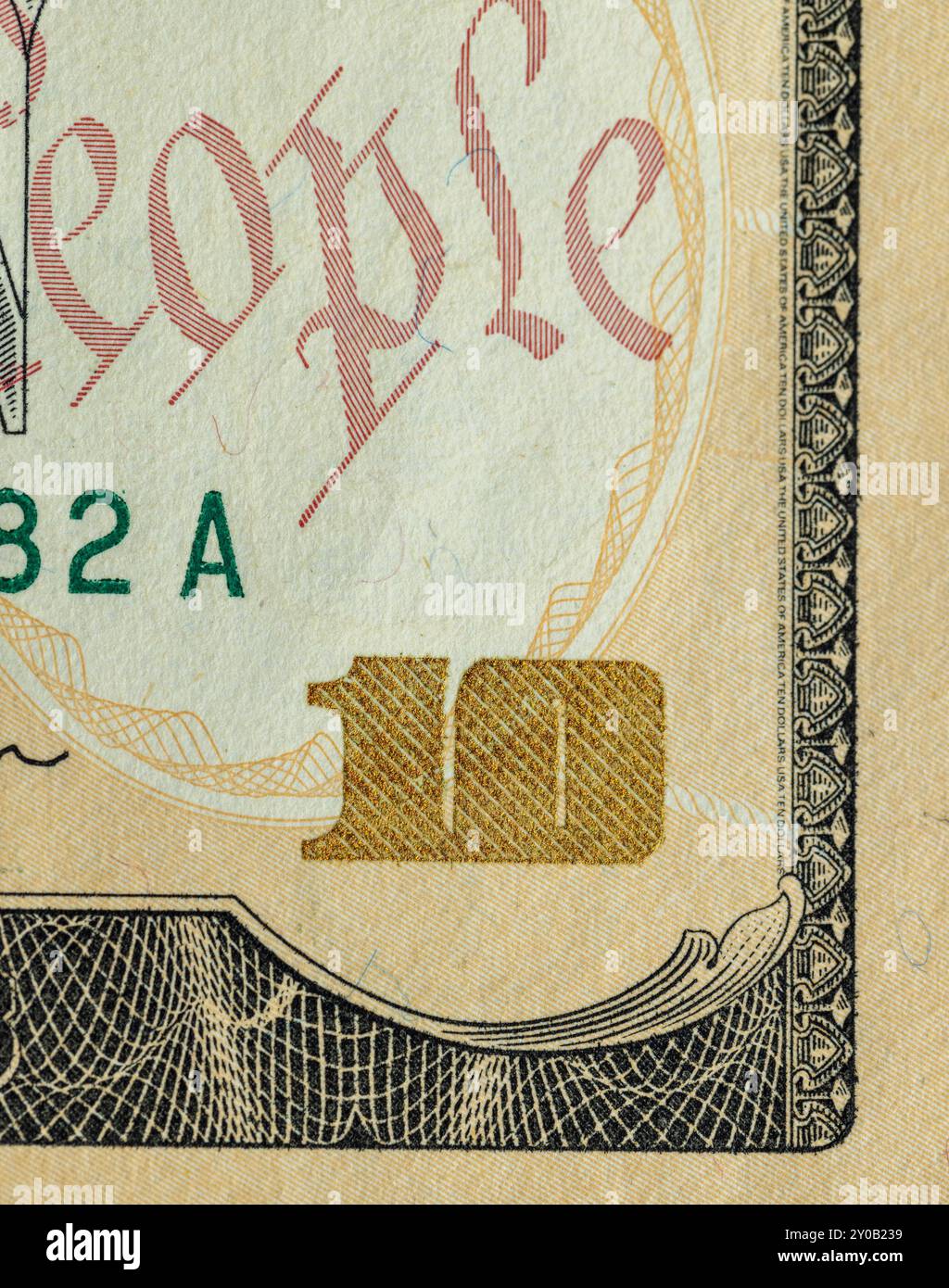 details of a genuine American banknote with a face value of 10, part of ...