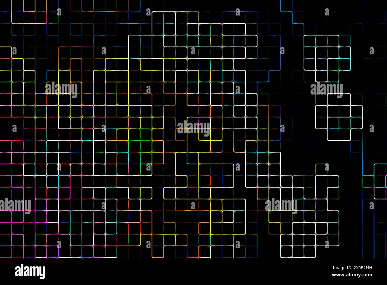 black background with a grid of squares of different colors, abstract ...