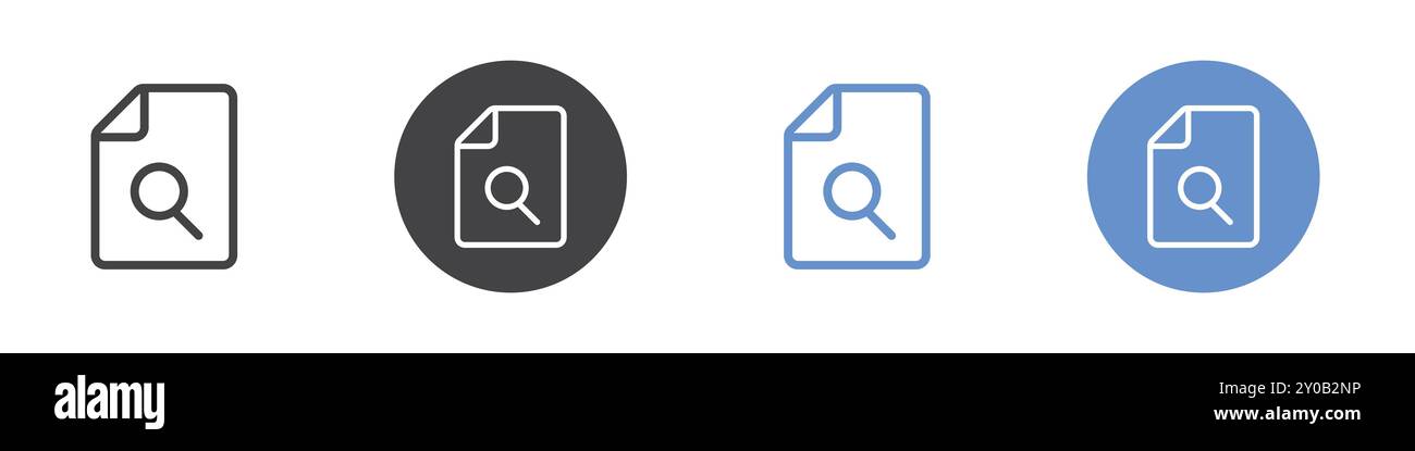 File search icon Flat set in black and white color outline vector mark ...