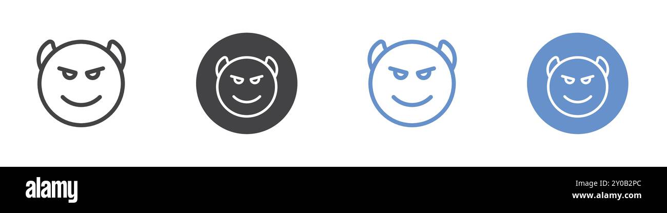 Devil Social media emoji icon Flat set in black and white color outline ...
