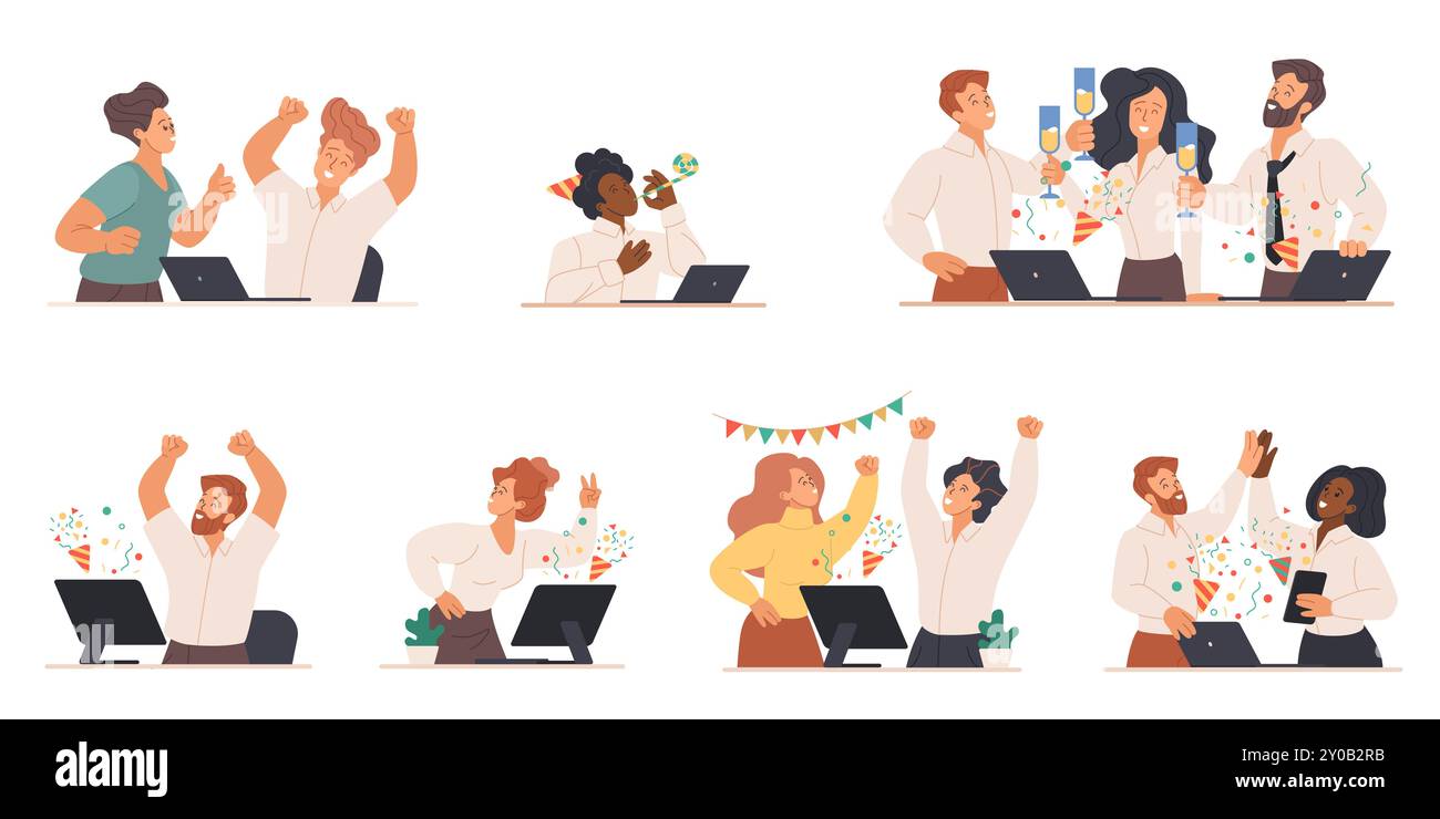 Birthday party or Christmas, festive event celebration by office ...