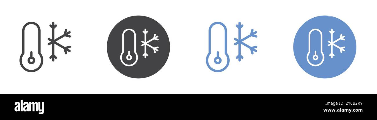 Cold temperature icon Flat set in black and white color outline vector ...