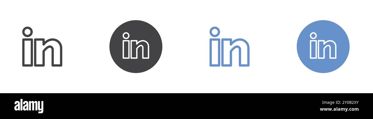 Linkedin icon Flat set in black and white color outline vector mark ...