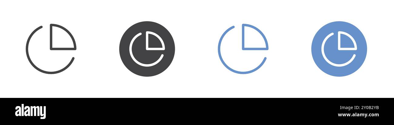 Pie chart icon Flat set in black and white color outline vector mark ...