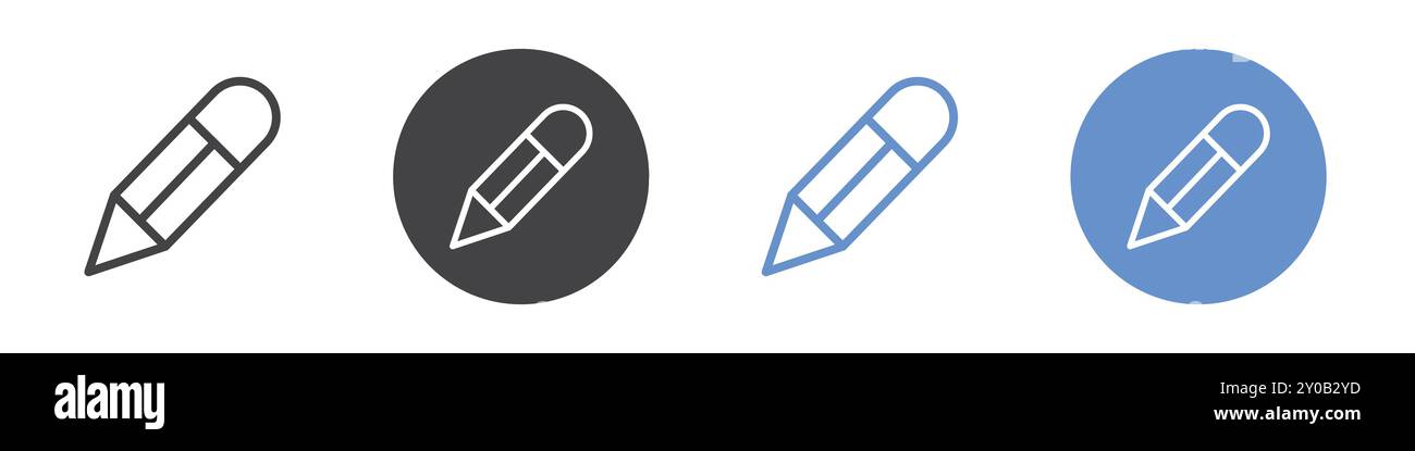 Pencil icon Flat set in black and white color outline vector mark Stock ...