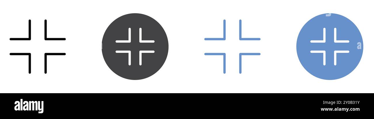 minimize icon Flat set in black and white color outline vector mark ...