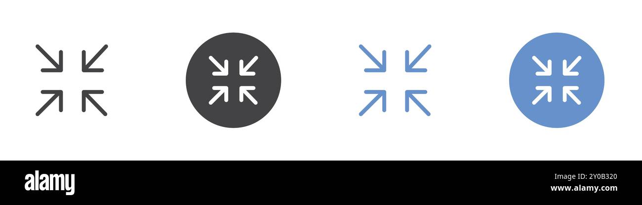 minimize icon Flat set in black and white color outline vector mark ...