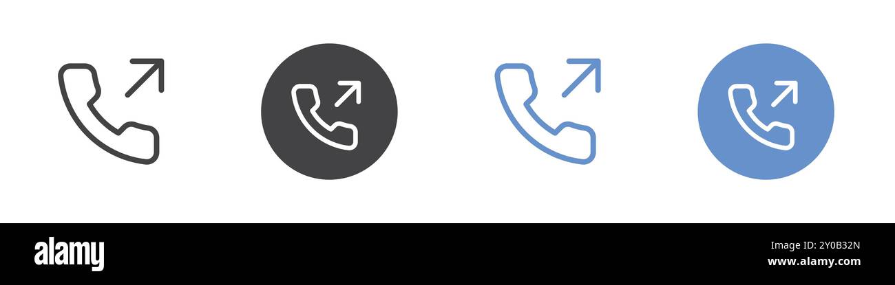 Outgoing phone call Flat set in black and white color outline vector ...