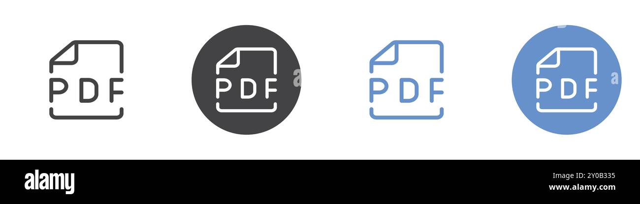 PDF icon Flat set in black and white color outline vector mark Stock ...