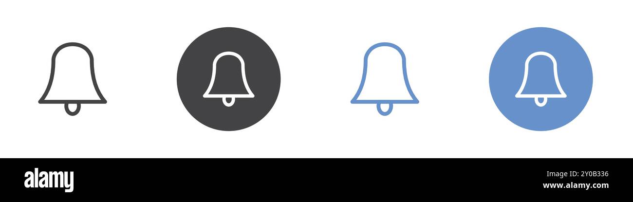 notification bell icon Flat set in black and white color outline vector ...