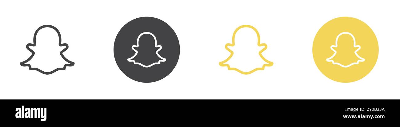 Snapchat icon Flat set in black and white color outline vector mark ...