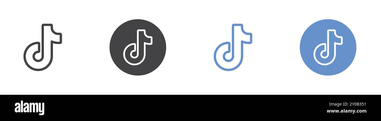 Tiktok icon Flat set in black and white color outline vector mark Stock ...