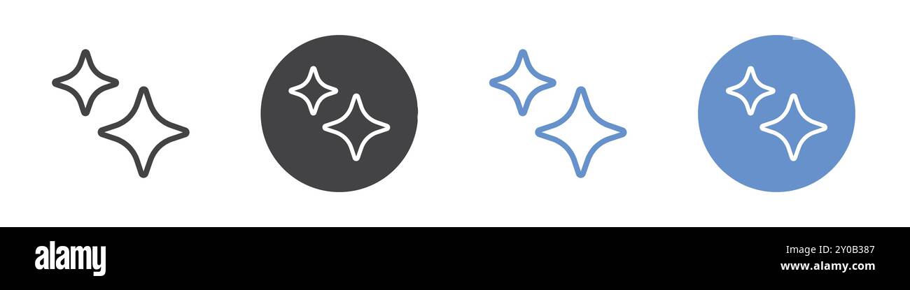 Sparkle icon Flat set in black and white color outline vector mark ...