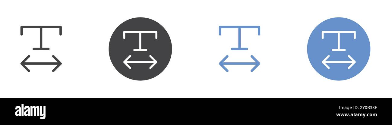 Text width icon Flat set in black and white color outline vector mark ...