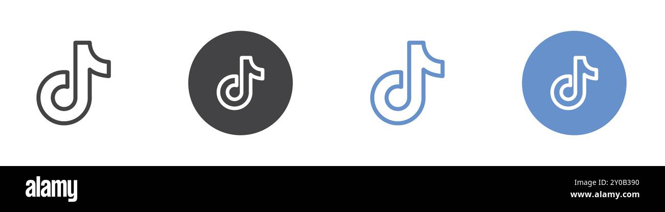 tiktok icon Flat set in black and white color outline vector mark Stock ...