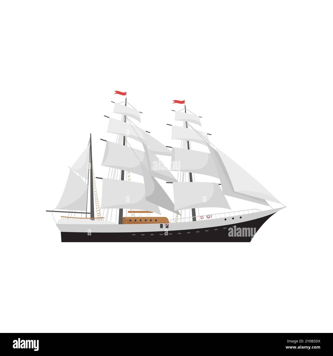 Detailed vector illustration of a modern sailing ship with multiple ...