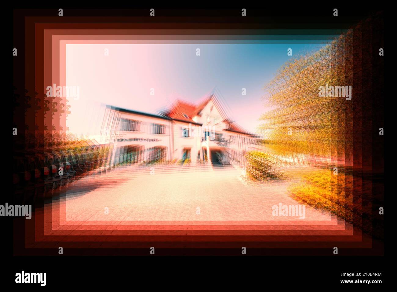 Abstract artistic image of a house with layered motion blur effects ...
