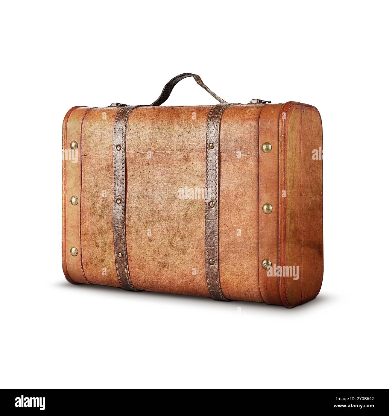 Old suitcase with handle on white background Stock Photo - Alamy
