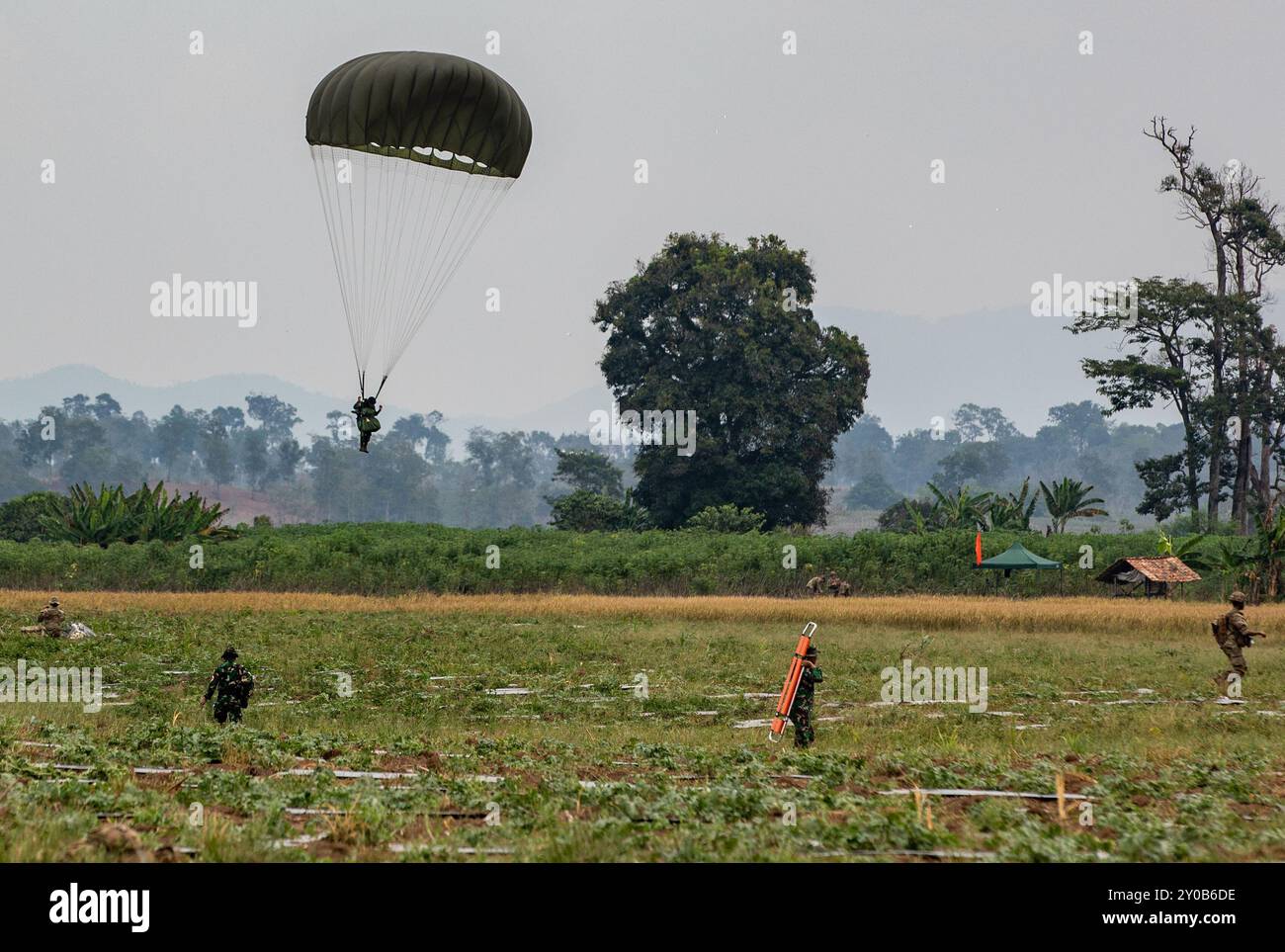 A member of the Indonesian National Armed Forces lands on the Stopdrop ...