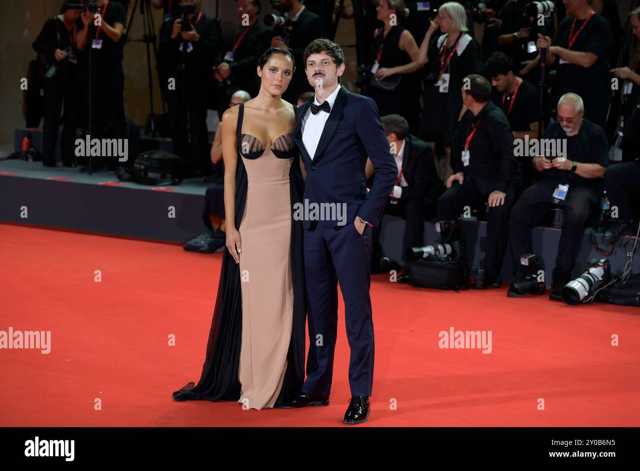Venice Lido, Italy. 01st Sep, 2024. Lucia Pizzuti (l) and Fabio Rovazzi ...