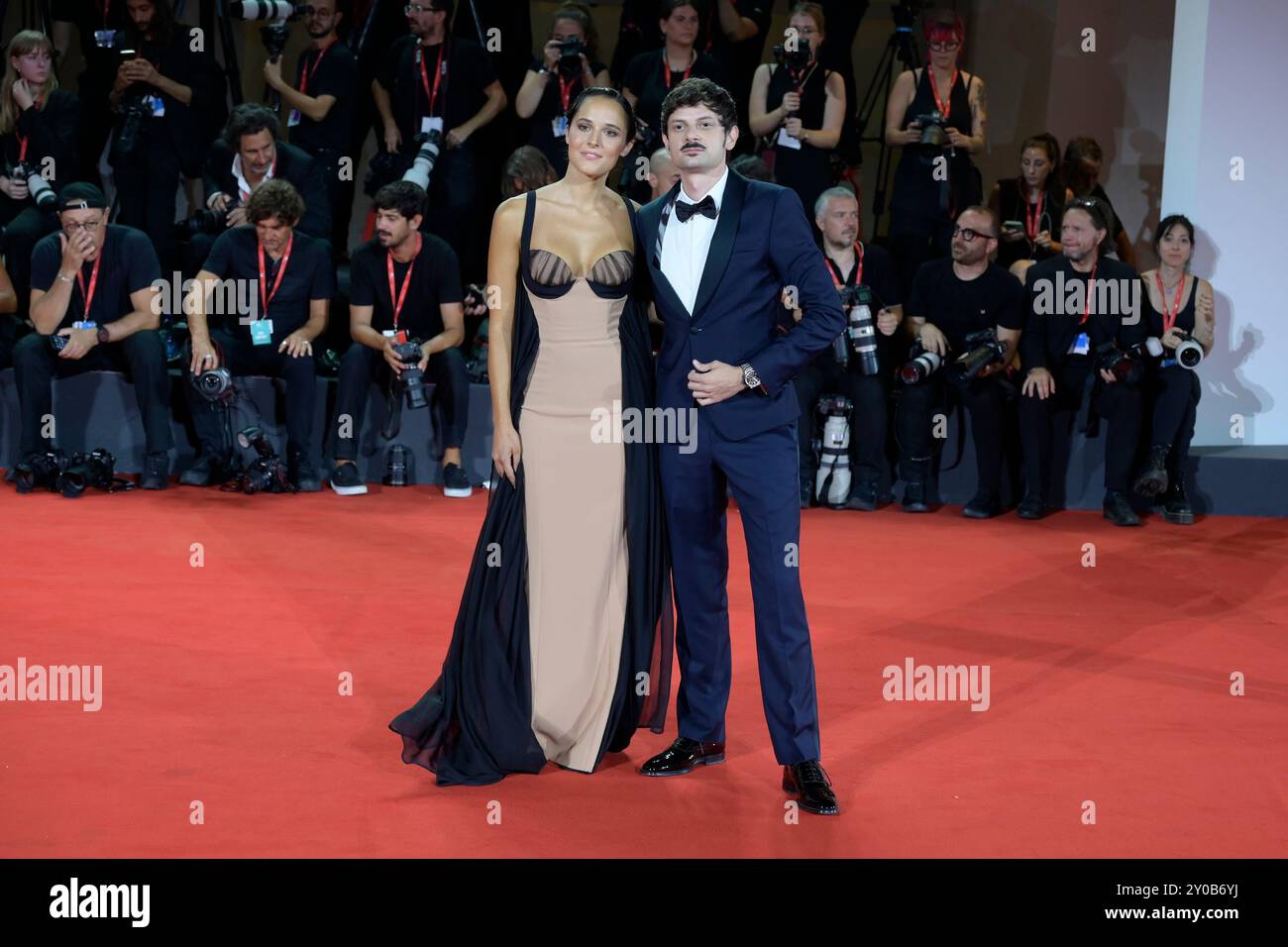 Venice Lido, Italy. 01st Sep, 2024. Lucia Pizzuti (l) and Fabio Rovazzi ...