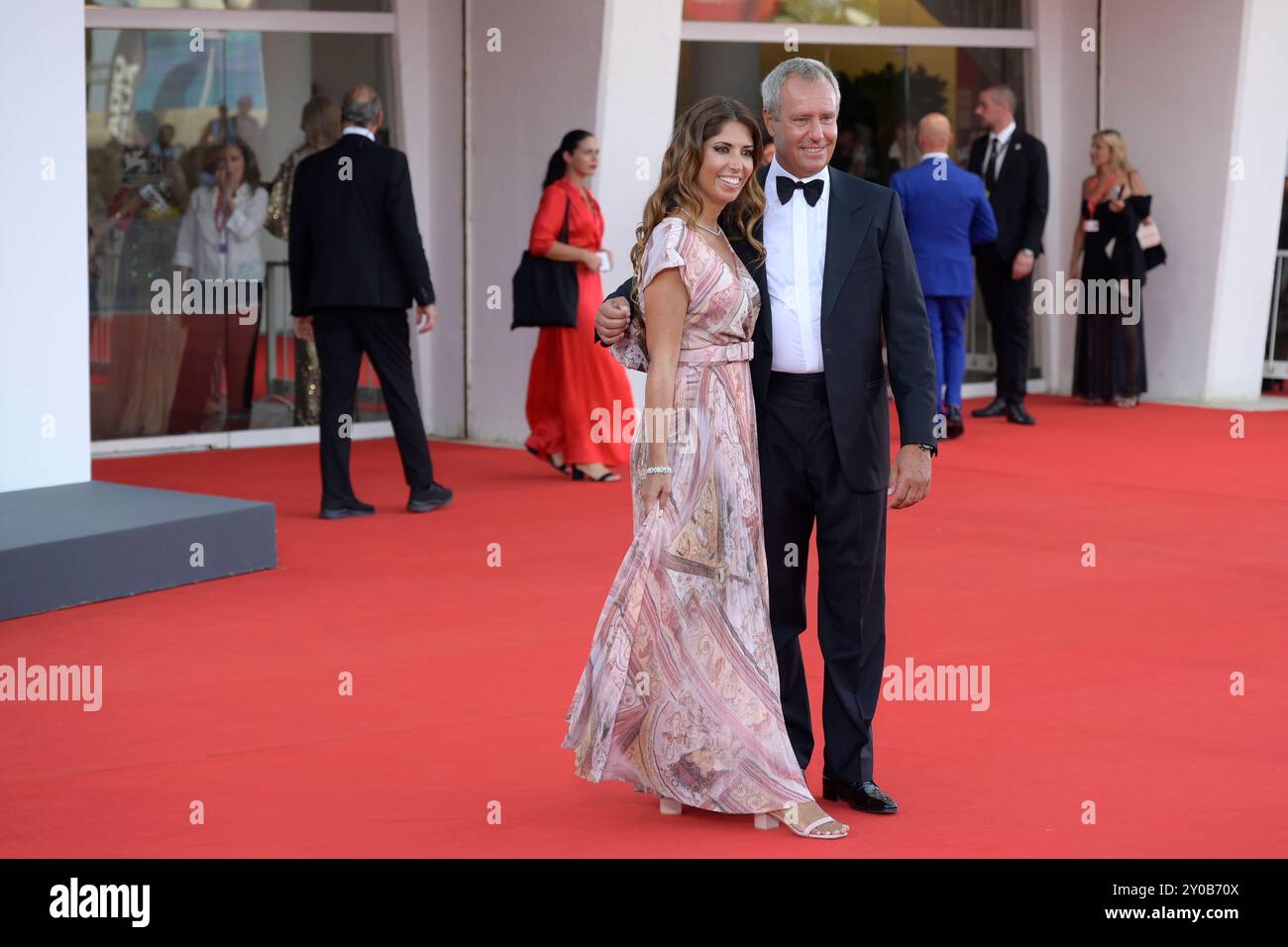 Venice Lido, Italy. 01st Sep, 2024. Lavinia Biagiotti (l) and Francesco ...
