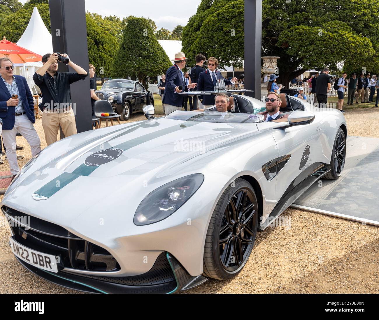 Aston Martin DBR-22 supercar being presented to the visitors at the ...