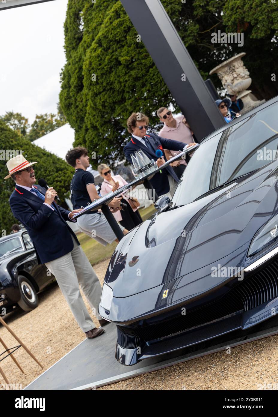 Ferrari SP-8 supercar being presented to the visitors at the Concours ...