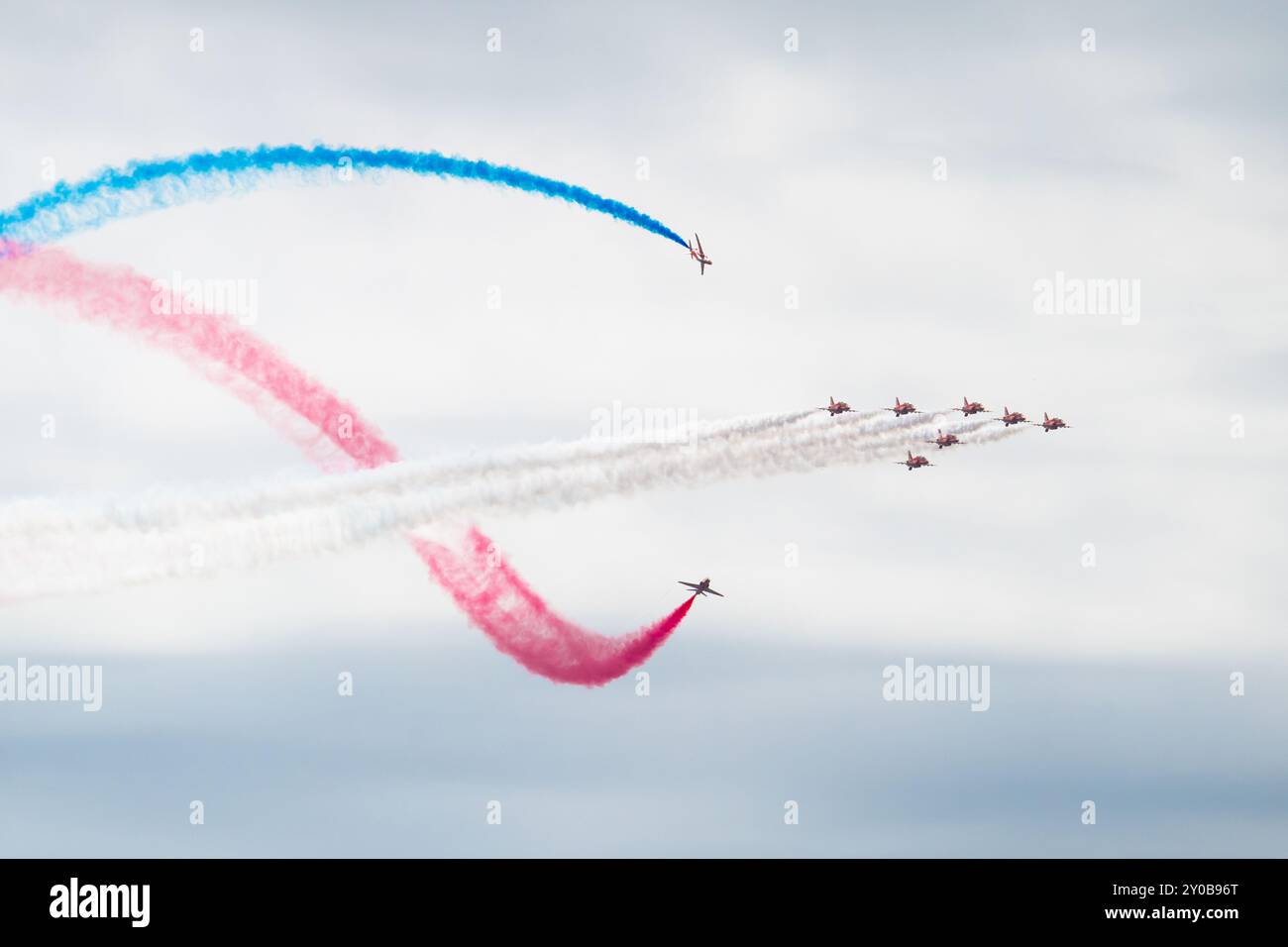 The RAF Red Arrows perform with coloured smoke at the 2024 Canadian ...