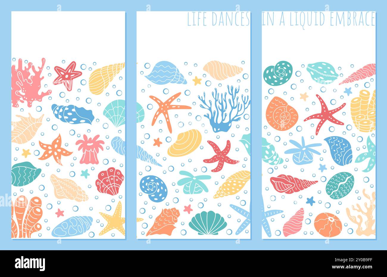 Marine life banner design set corals and seashells Stock Vector Image ...