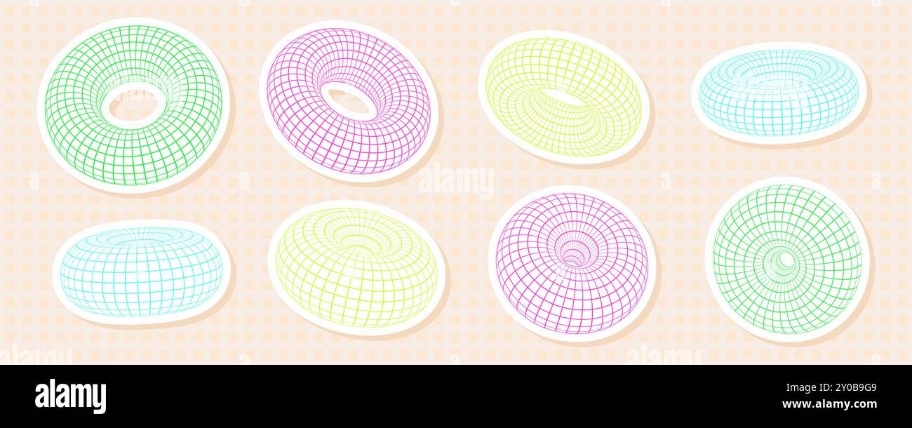 Vivid 3D Torus Shapes with Wireframe Patterns Stock Vector Image & Art ...