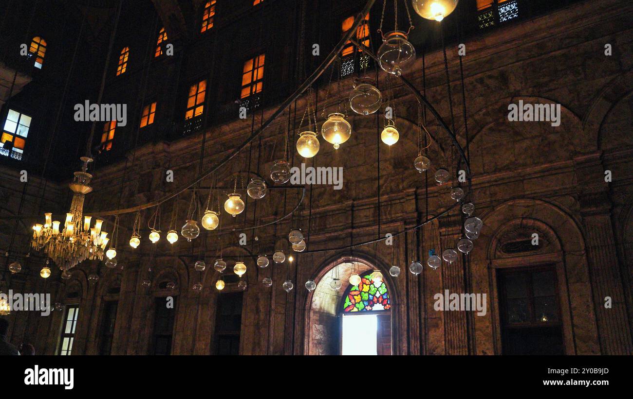 Decorative lamps and chandeliers at the Muhammad Ali Mosque completed ...
