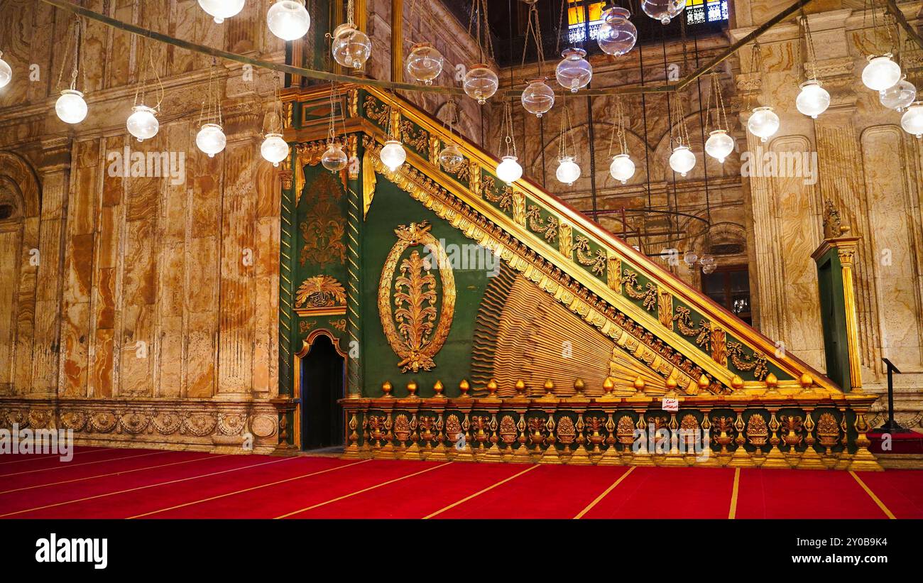 The richly decorated Minbar pulpit from where the prayers are led at ...
